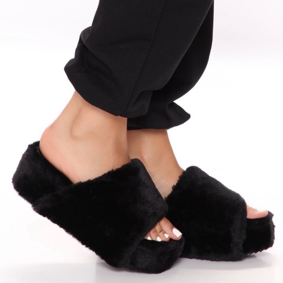 Fashion Nova | Shoes | Fuzzy Platform Slides Fashion Nova | Poshmark